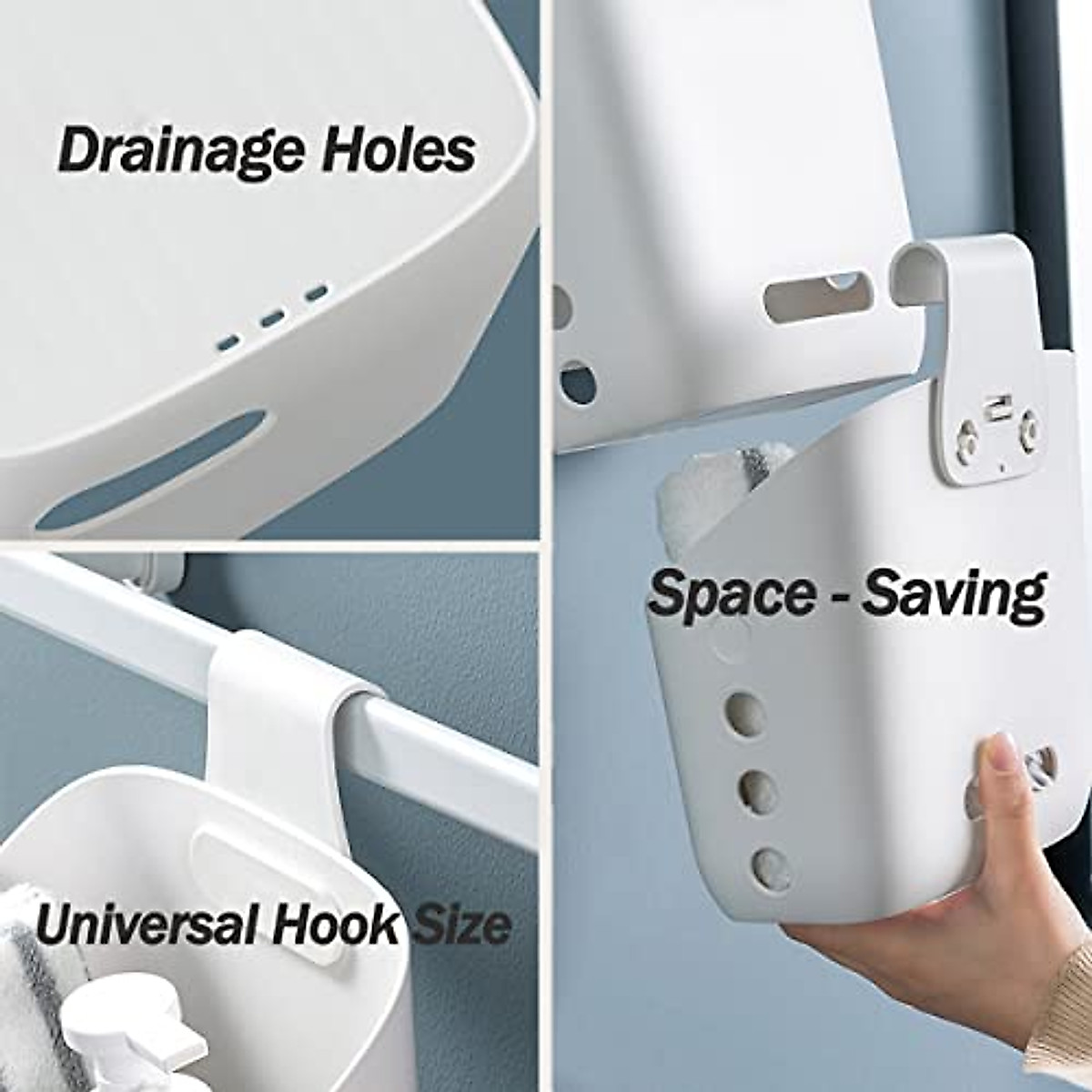 MORNITE 3 Pcs Hanging Shower Basket Caddy, Portable Walll Storage Organizer with Hooks for Bathroom Kithcen Dorm College, White