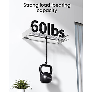 MrToNo Laundry Drying Rack Collapsible, Wall Mounted Drying Rack, Clothes Drying Rack, Retractable Drying Rack,13.2 Linear Ft, 5 Aluminum Rods, 60 lb Capacity (White, 40'')