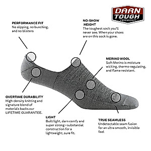 Darn Tough Men's Topless Solid No Show Hidden Lightweight Lifestyle Sock (Style 6055) - Space Gray, Large