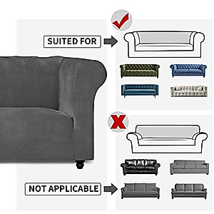 Easy-Going Stretch Velvet Chesterfield Style Couch Slipcover for Living Room, Soft Non-Slip Sofa Cover Furniture Protector for Dogs (Loveseat, Gray)