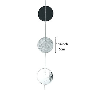 SaktopDeco 65.6 Feet Glitter Black Silver Circle Dot Paper Garland Black Birthday Wedding Bachelorette Party Backdrop Decorations