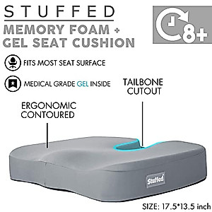 Seat Cushion Pillow for Office Chair, Butt, Tailbone, Back, Coccyx, Sciatica Memory Foam Cushions, Computer Desk Pain Relief Pad