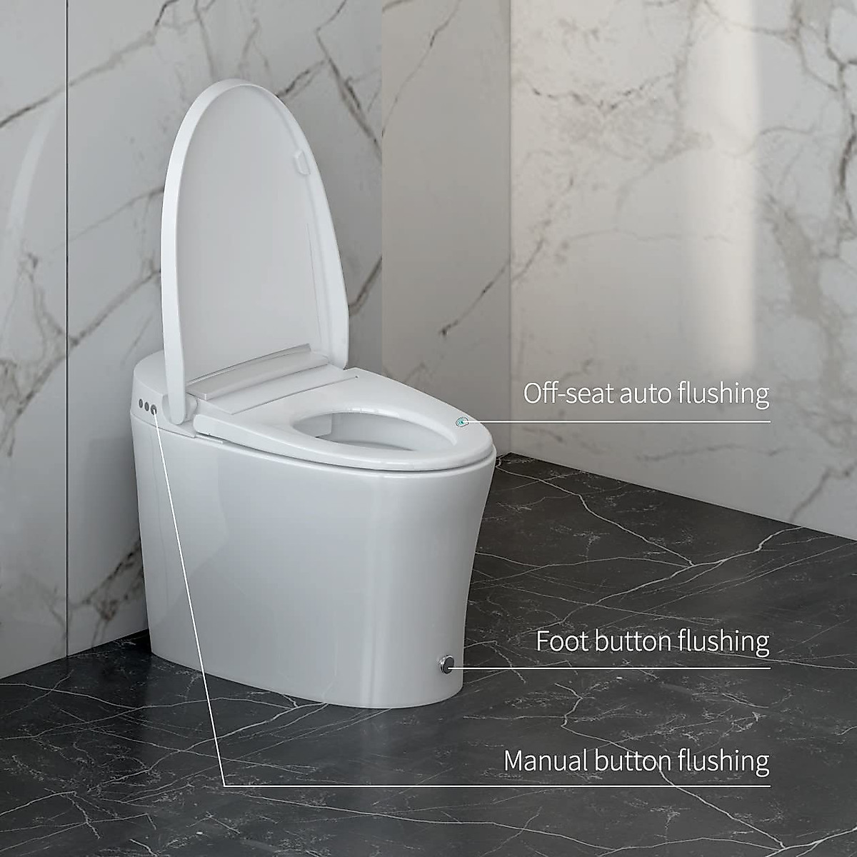 R&T Tankless Smart Toilet Touchless Auto Flush 1.28-GPF Battery-Operated One-Piece HET Intelligent Toilet for Bathroom