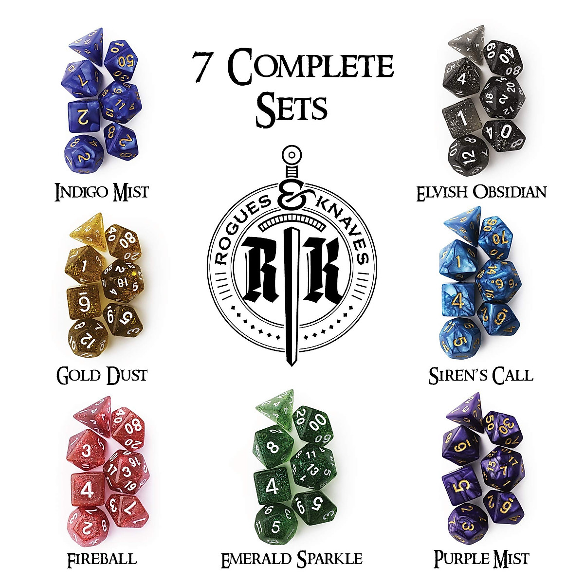 Large Dice Bag with 7 Complete Dice Sets | Black Dragon DND Dice Bag and 49 Polyhedral Dice | Green Satin Interior Lining | Man-Handles 150+ Dice