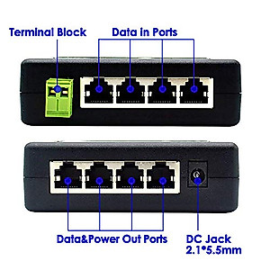 iCreatin 4-Port POE Power Over Ethernet Injector Adapter for IP Camera, Access Points and More; Use with External Power Supply for Passive or 802.3af Devices [External Power Supply NOT Included]