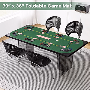 Giantex 79 x 36 Inch Poker Table Top, Foldable 8 Player Texas Holdem Poker Table Topper w/Carry Bag, Cup Holders, Chip Trays, Portable Anti-Slip Blackjack Card Board Poker Mat Layout for Casino