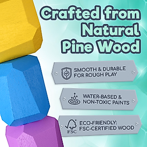 EVERSMART 36 Pcs Wooden Stacking Blocks – Montessori Toys for 1 2 3 4 5 6 Year Old Toddlers and Kids, XXL Rocks, No Choking Hazard – Sensory STEM Building Stones, Girl or Boy Birthday Gifts