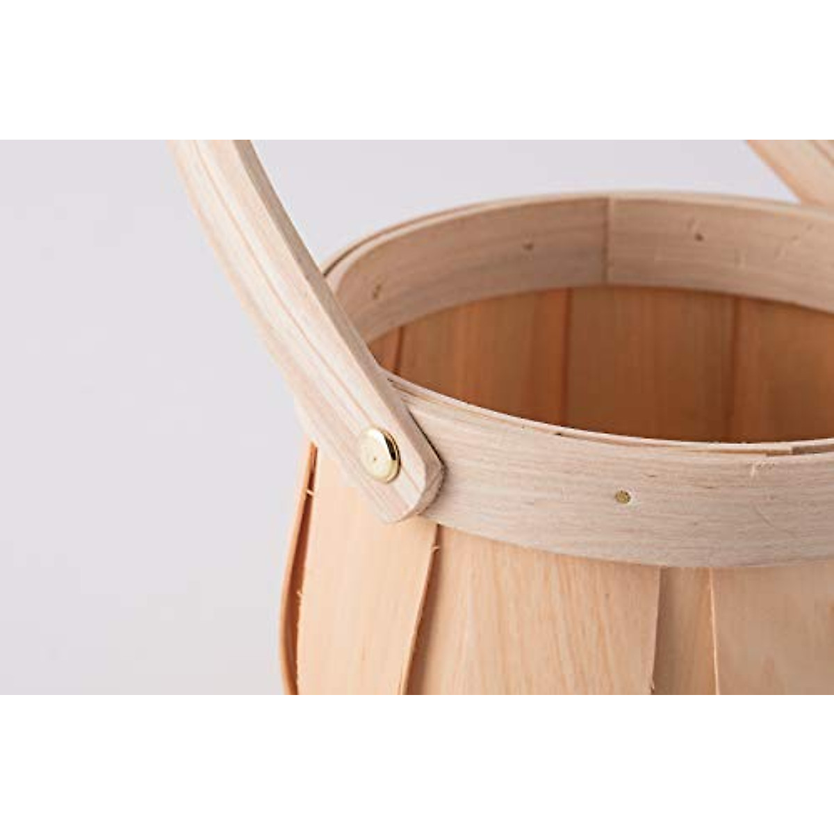 Small Round Natural Woodchip Wooden Decorative Storage Basket with Handle