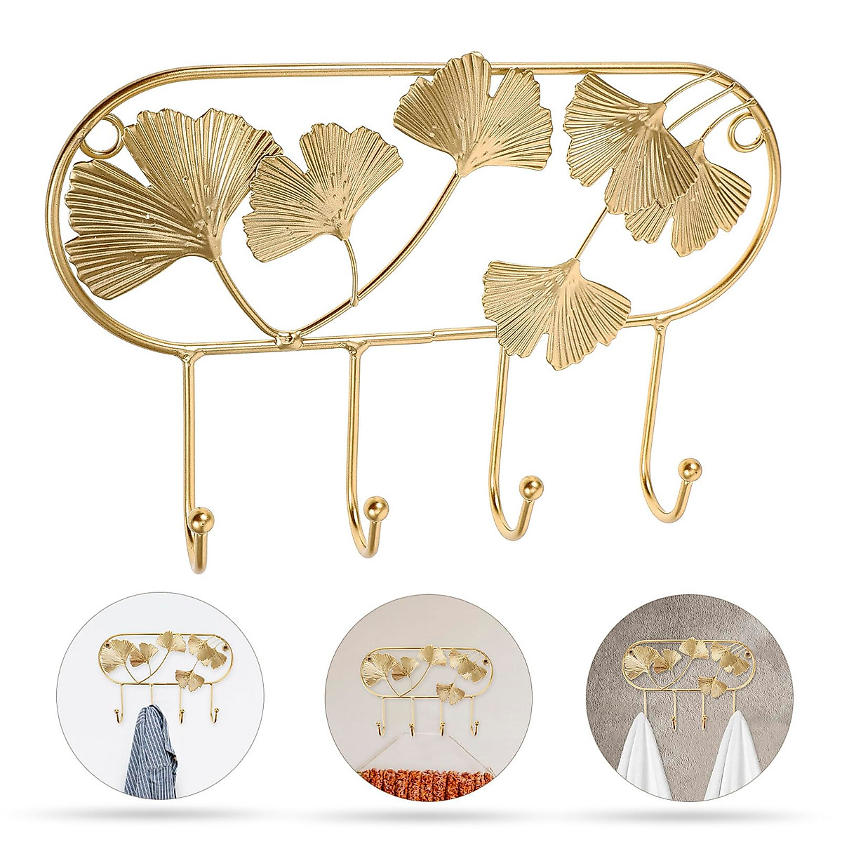 Homoyoyo Metal Wall Hook Ginkgo Leaf Decorative Vintage Coat Hooks Entryway Key Hook for Coat Hat Towel Rack Purse Key Bag Bathroom Bedroom Entryway Decor