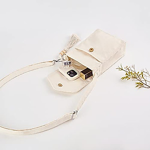 Mkono Small Crossbody Cell Phone Purse for Women Boho Canvas Phone Bag with Tassel Lightweight Cute Travel Purse Tiny Shoulder Handbag for Shopping Sport Camping Work