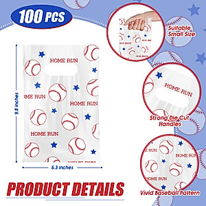 Cholemy 100 Pcs Baseball Gift Bags for Snacks Clear Baseball Goodie Bags with Handles Plastic Baseball Party Favors Sport Candy Treat Bags Baseball Birthday Party Supplies for Teams, 6.3 x 9.8 Inch