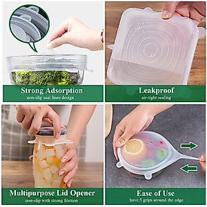 Adpartner Silicone Stretch Lids, 12 Pack of Reusable Silicone Lids for Food Storage BPA-free Silicone Covers for Bowls, 6 Different Sizes to Fit Most Food Containers, Microwave & Dishwasher Use Safe
