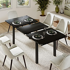 Feonase 63" Extendable Dining Table, Modern Farmhouse Dining Room Table for 4-8, Wooden Kitchen Table for Small Space, Dining Room, Home Office, Living Room Furniture, Black