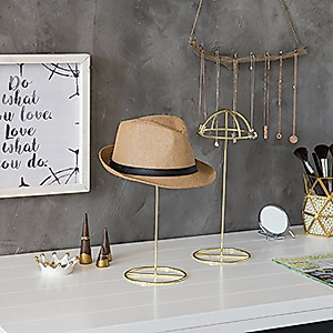 MyGift 14-Inch Brass-Tone Wire Tabletop Hat Stands, Set of 2