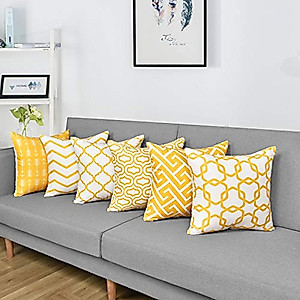 Yastouay Throw Pillow Covers Set of 6 Modern Decorative Throw Pillow Cases Geometric Pillow Covers Cushion Covers for Couch Sofa Bedroom Car (Yellow and White, 18 x 18 Inch)