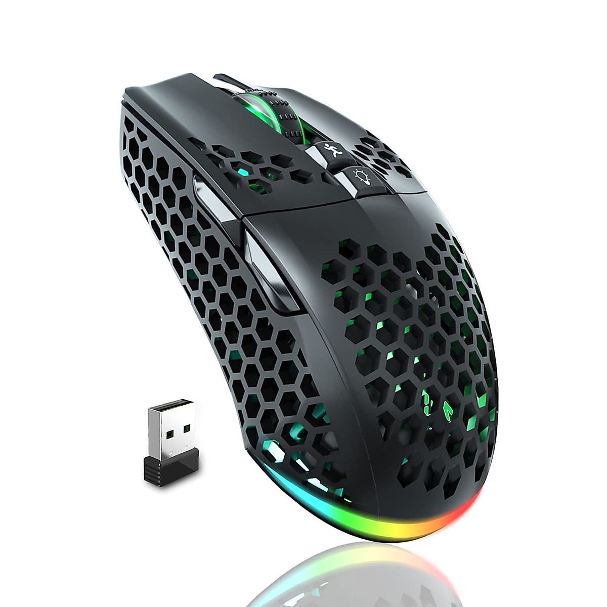 SOLAKAKA SM600 Honeycomb Shell Gaming Mouse Wireless,8000 DPI Tri-Modes BT5.1/2.4G Wireless/Type-C Wired Gamer Mouse with 2 Side Buttons, Macro Programmable and RGB Light for PC/Mac/Laptop,Black