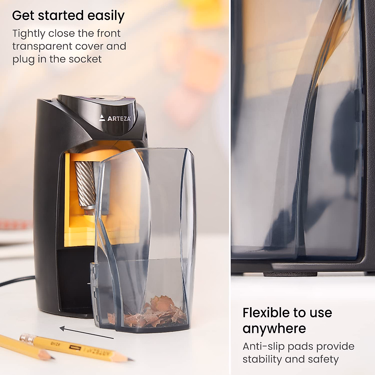 Arteza Electric Pencil Sharpener, Black, Fits 7–11-mm Pencils, Auto-Stop, Office Supplies for Teachers, Students, Classrooms, and Art Studios