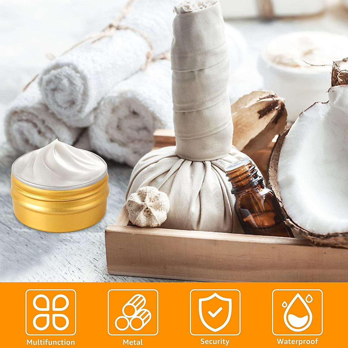 LDXDRU 60 Pack 1oz Metal Tin Cans, Round Small Tins with Lids, Tin Containers With Lids for Candles Salve Cosmetic Lip Balm Candies Food Storage, Golden