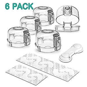 Stove Knob Covers for Child Safety (5 + 1 Pack) Double-Key Design and Upgraded Universal Size Gas Knob Covers Clear View Childproof Oven Knob Covers for Kids, Babies (Clear)