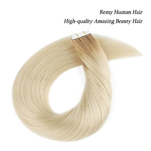 ABH AMAZINGBEAUTY HAIR Rooted Tape in Hair Extensions, Remy Human Hair, 20 Pieces 50 Grams, Platinum Blonde with Dirty Blonde Roots, 20 Inch