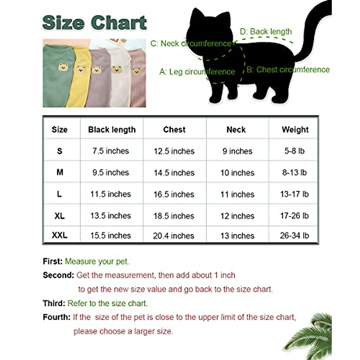 Cat Clothes, KISOLD Pet Cat Clothes Chic Bear Casual T-Shirt Apparel for Cat Kitten Puppy for Spring and Summer, Green, M