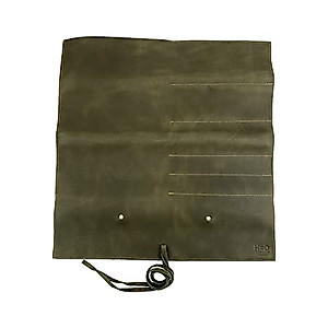Hide & Drink, Rustic Full Grain Leather Knife Roll Case (5 pockets), Compact Carry-On Bag for Traveling Chefs & Cooks, Kitchen Tool Storage Organizer, Handmade, Dark Jade