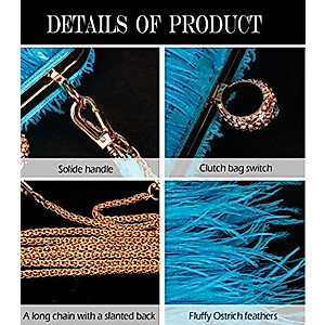 ZAKIA Ostrich Feather Clutch Purse Fluffy Tote Handbag for Women Evening Party Prom (A-Acid blue)