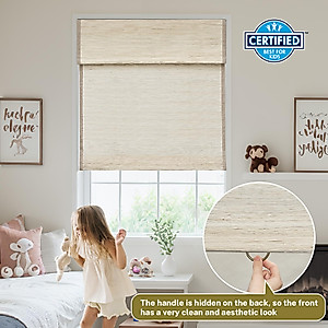 Moonice Cordless Custom Roman Shades for Window Blackout, Natural Woven Fabric Privacy Room Darkening Blinds, Thermal Insulated Window Blind Treatment for Bedroom Living Room, Beige