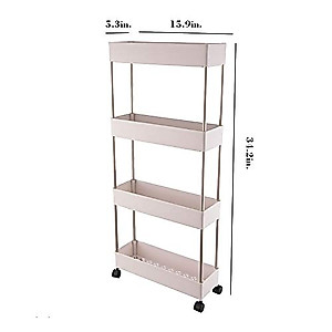TXT&BAZ Mobile Ultra-Thin Storage Rack with Wheels, Slim Storage Cart，Rolling Cart，Kitchen Cart（4 Tier Plastic White