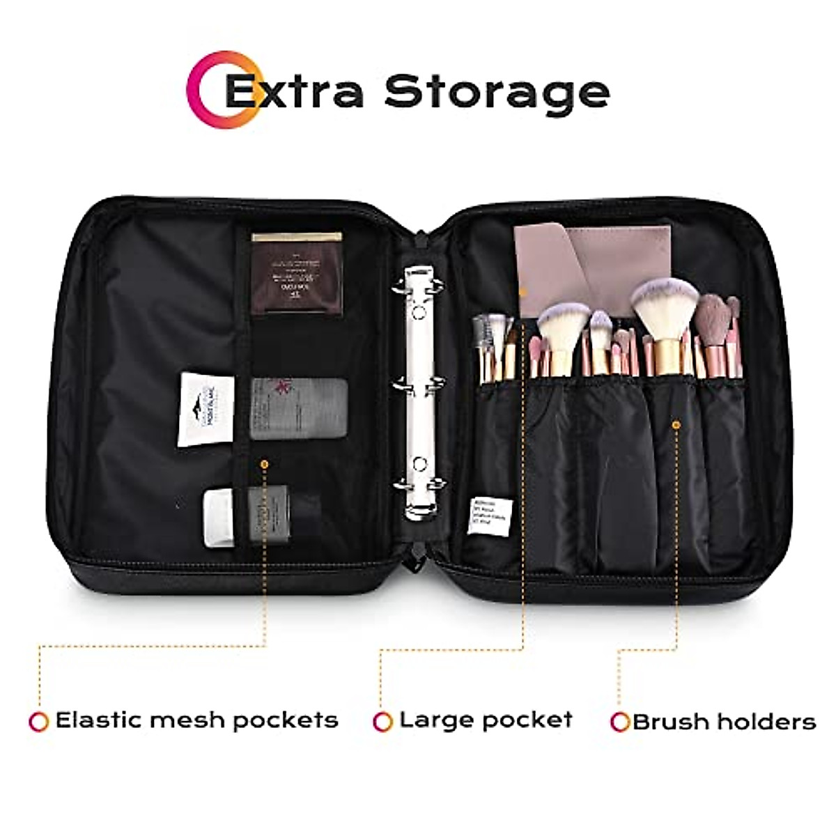 BYOOTIQUE Makeup Bag with 3 Removable Pouches 3 IN 1 Detachable Cosmefic Bag Loose Leaf Binders Removable Portable Toiletry Travel Hanging Makeup Bags Organizer Storage Makeup Brush Holder, Black