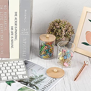 SGHUO Bamboo Bathroom Accessories Sets of 4, Soap Dispenser, 2 Qtip Holder Jars, Toothbrush Holder, Bathroom, Boho Decor