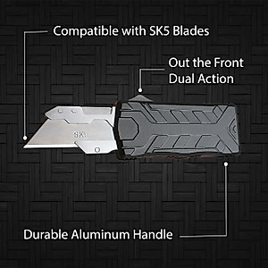 OTF Box Cutter Automatic Utility Knife Dual Action Out the Front (Handle Only) (Contoured Black)