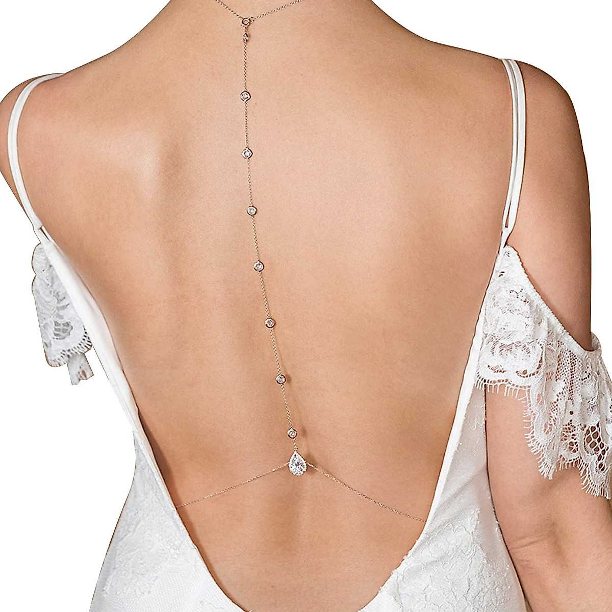 Luxury Wedding Rhinestone Back Necklace Layered Bridal Rhinestone Back Chain Rhinestone Backdrop Necklace Body Chain Crystal Waist Chain Jewelry for Women (Gold)