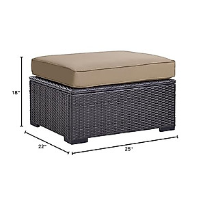 Crosley Furniture Biscayne Wicker Outdoor Ottoman Foot Rest for Patio, Deck, Porch, Brown with Mocha Cushions