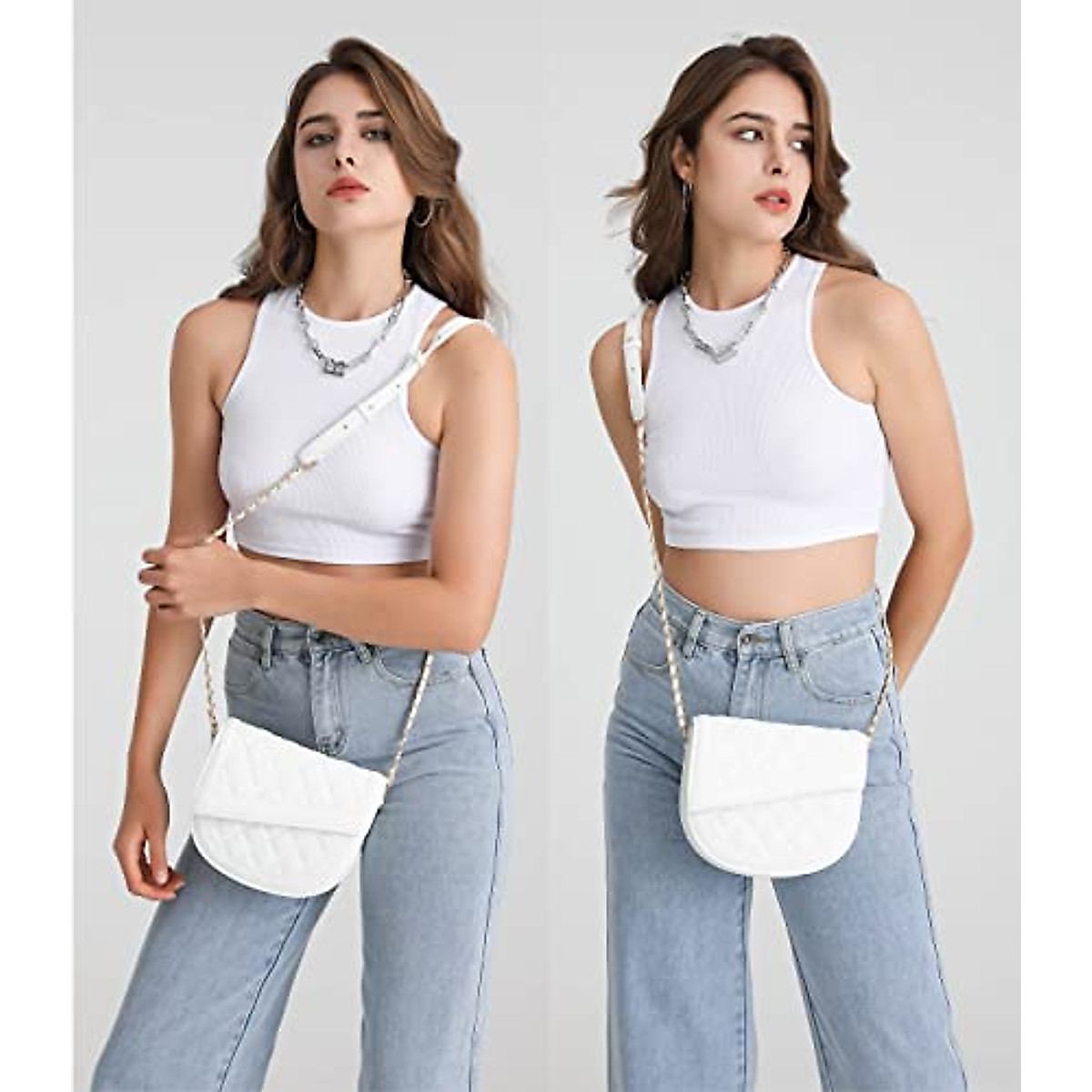 Ysaok Women Flap Crossbody Purses Over the Shoulder Chain Bags Vegan Leather Handbags (White)