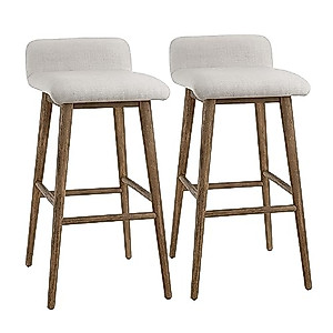 Ball & Cast Upholstered Pub Height Bar Stools 30 inch Kitchen Wooden Stool Chairs Set of 2, Linen
