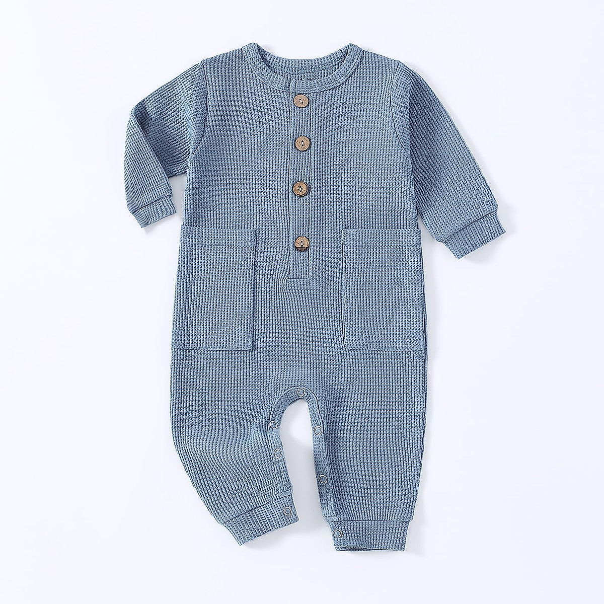Yookoom Baby Boys Girls 2 Pack Solid Romper Ribbed Long Sleeve One-Piece Knit Cotton Jumpsuit Outfits Clothes,Blue+Gray,3-6M