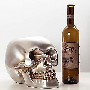 PIBM Stylish Simplicity European Retro Personality Skull Shape Wine Rack Resin Silver Crafts Home Desktop Porch Ornaments Bar Decorations Beautiful and Elegant