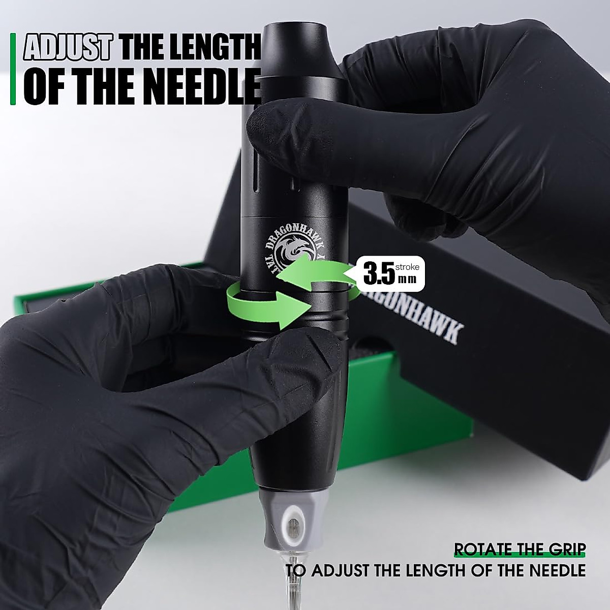 DRAGONHAWK Complete Tattoo Pen Kit Rotary Atom M1 Machine Power Supply 20Pcs Cartridges Needles Foot Pedal