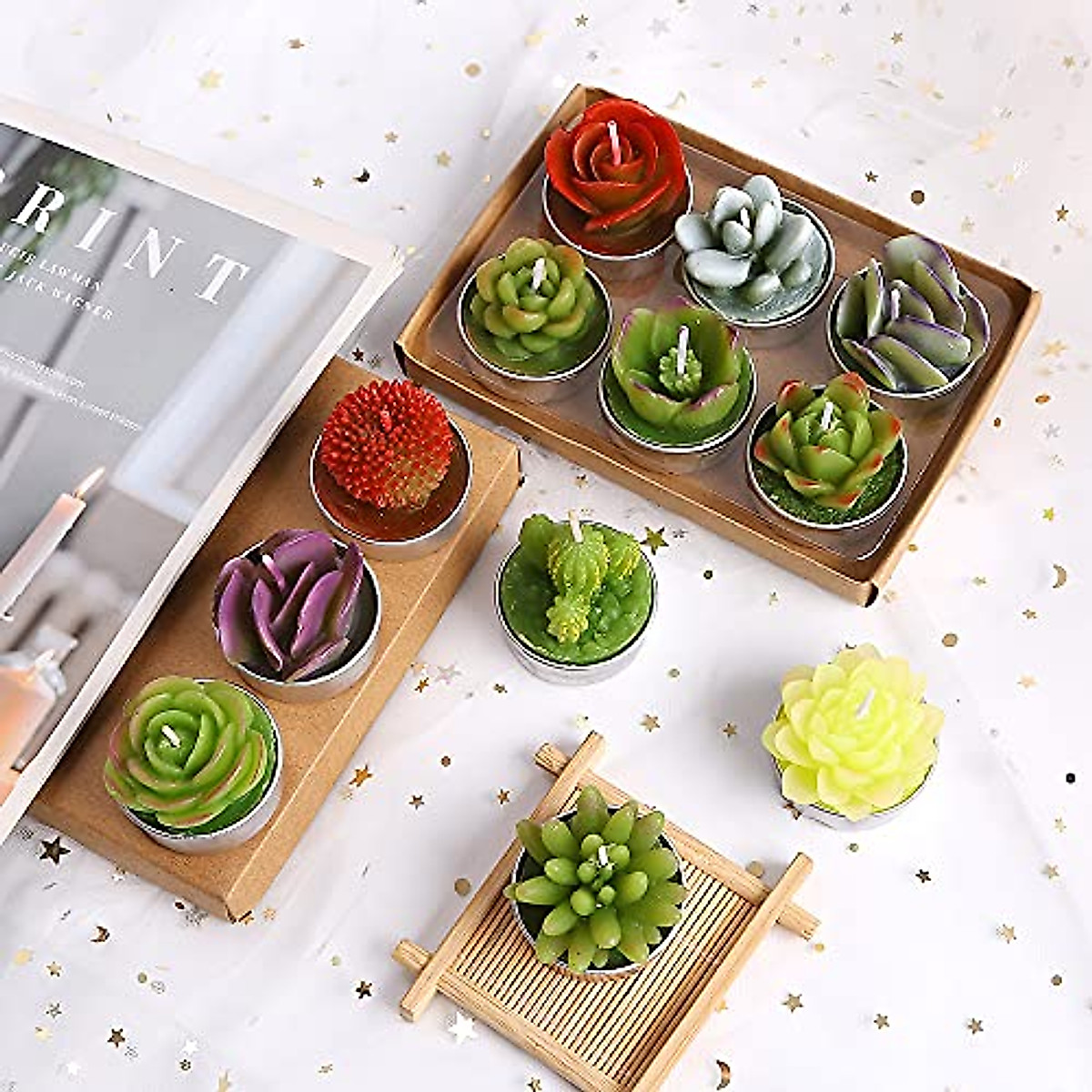 12 Pcs Cactus Tealight Candles Delicate Succulent Cactus Candles for Valentine's Day Birthday Party Wedding Spa Home Decoration Gifts