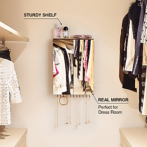 J JACKCUBE DESIGN Rustic Wall Mounted Jewelry Organizer, Wood Hanging Jewelry Holder Cabinet with Acrylic Mirror for Necklaces Earrings Bracelets Rings Wooden Barndoor Decor - MK606A