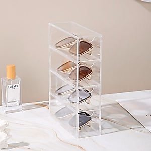 Sunglass Storage Box, Acrylic Eyeglass Organizer, Make-up Storage Drawer Tray, Jewelry Trays, Type Strong Load-bearing Easy Access 4-Layer Transparent Visual Sunglasses Case Home Office Using