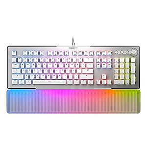 ROCCAT Vulcan II Max – Optical-Mechanical PC Gaming Keyboard with Customizable RGB Illuminated Keys and Palm Rest, Titan II Smooth Linear Switches, Aluminum Plate, 100M Keystroke Durability – White