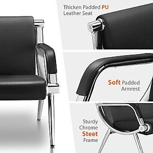 OmySalon Waiting Room Reception Bench, PU Leather Furniture Guest Seating Lobby Conference Chairs with Armrest for Clinic Office Airport Barber Salon Bank