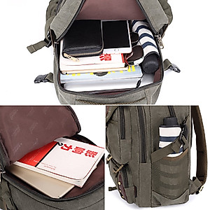 KAUKKO Canvas Backpack Vintage Causal Rucksack Unisex Backpacks for Travel Camping Hiking Army Green