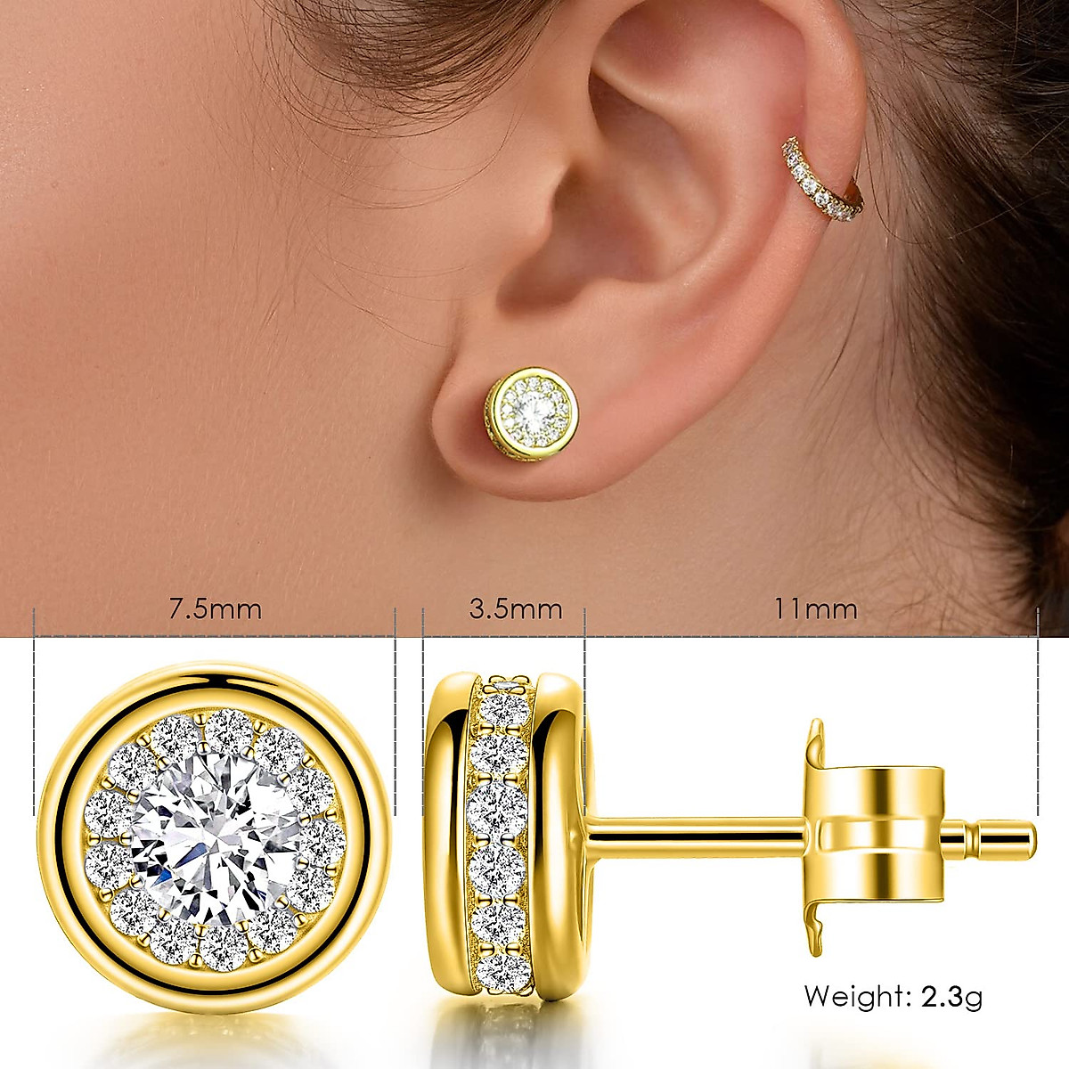 MISSLAN 18K Gold Earrings, Stud Earrings for Women,Jewelry for Women, Cubic Diamond Earrings for Women, Mothers day gifts from daughter The Best Gifts for Mom Women Wife Mother Daughter Friend Her on Birthday Anniversary Valentine’s and Mother’s Day, Hypo