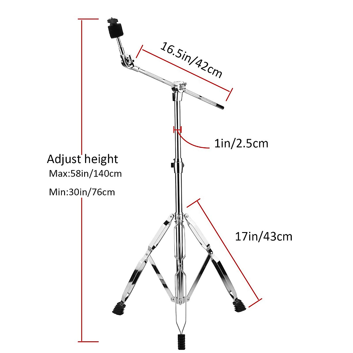 LOLUNUT Cymbal Stand,Boom/Straight Combo,Heavy Duty Double Braced Legs with Large Rubber Feet,Adjust Height (30-58 in) with 2 pair drumsticks