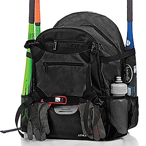 Athletico Advantage Baseball Bag - Baseball Backpack with External Helmet Holder for Baseball, T-Ball & Softball Equipment & Gear for Youth and Adults | Holds Bat, Helmet, Glove, Shoes (Black)