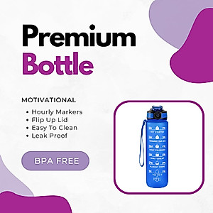 32 oz Water Bottle with Times to Drink and Straw. With clearly marked times to drink throughout the day and a convenient straw for spill-proof sipping, track your water intake and stay hydrated.