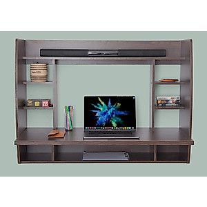 Basicwise Wall Mount Laptop Office Desk with Shelves, Brown,